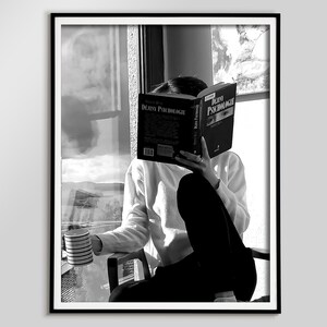 Woman Reading Book Print, Coffee Shop Decor, Digital Download, Black ...