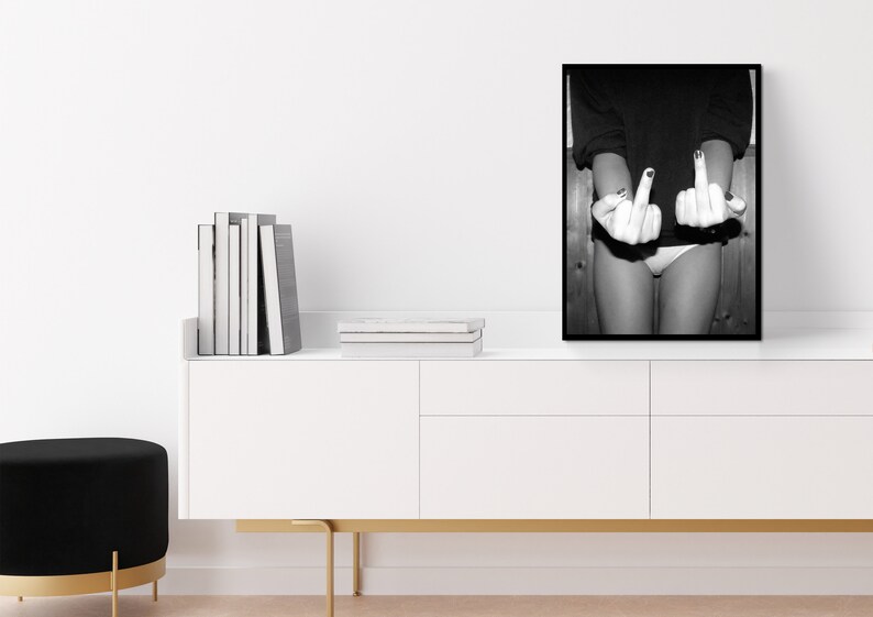 Middle Finger Feminist Print, Empowered Woman, Black and White (digital ...