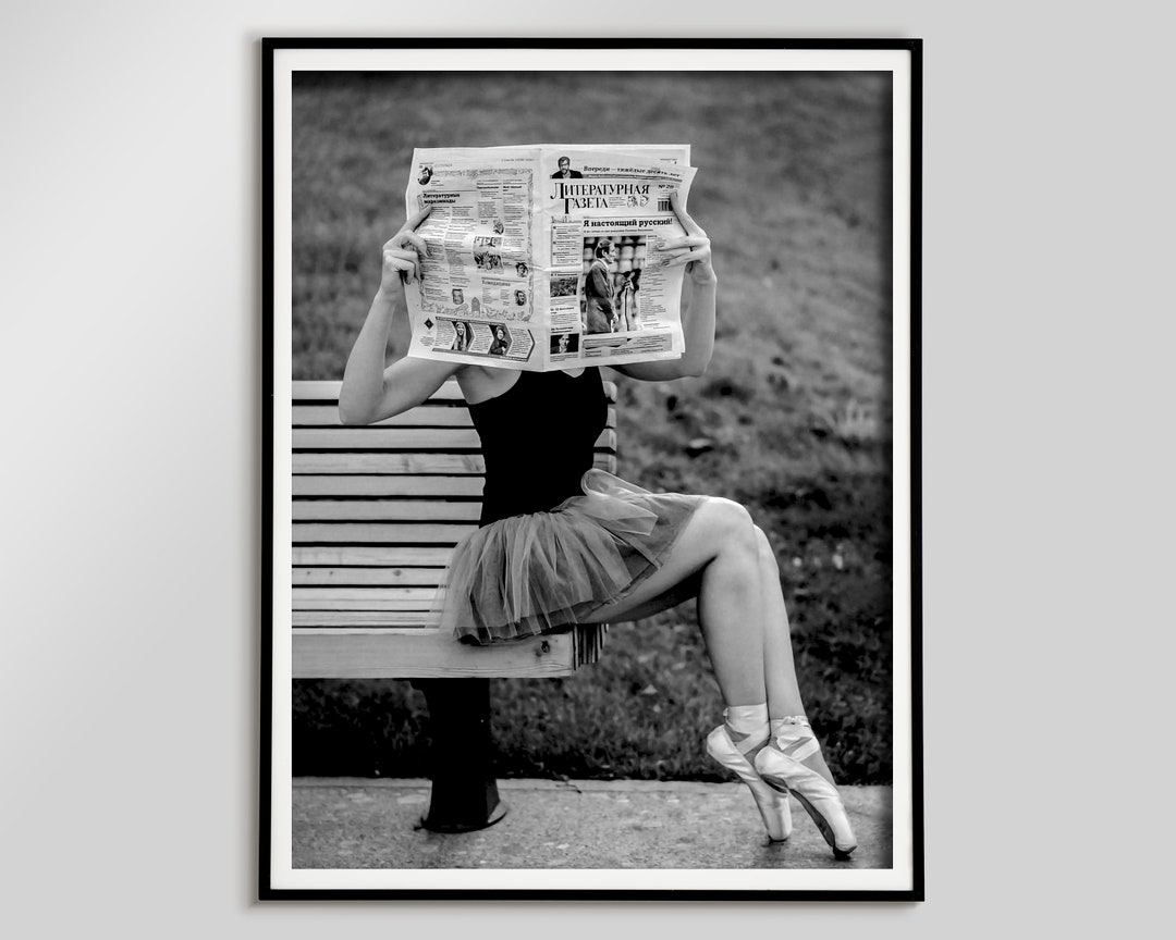 Ballet Dancer Reading Newspaper Print, Black and White Wall Art ...