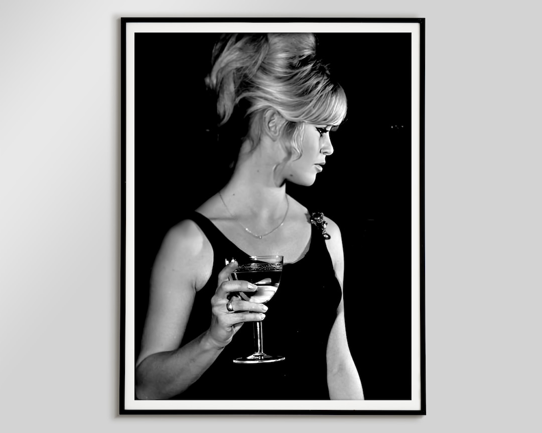 Brigitte Bardot Drinking Wine Poster, Black and White, Bar Cart Print ...
