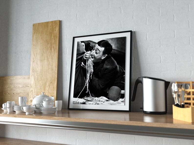 Toto Eating Spaghetti Poster, Black and White Vintage Pasta Print ...