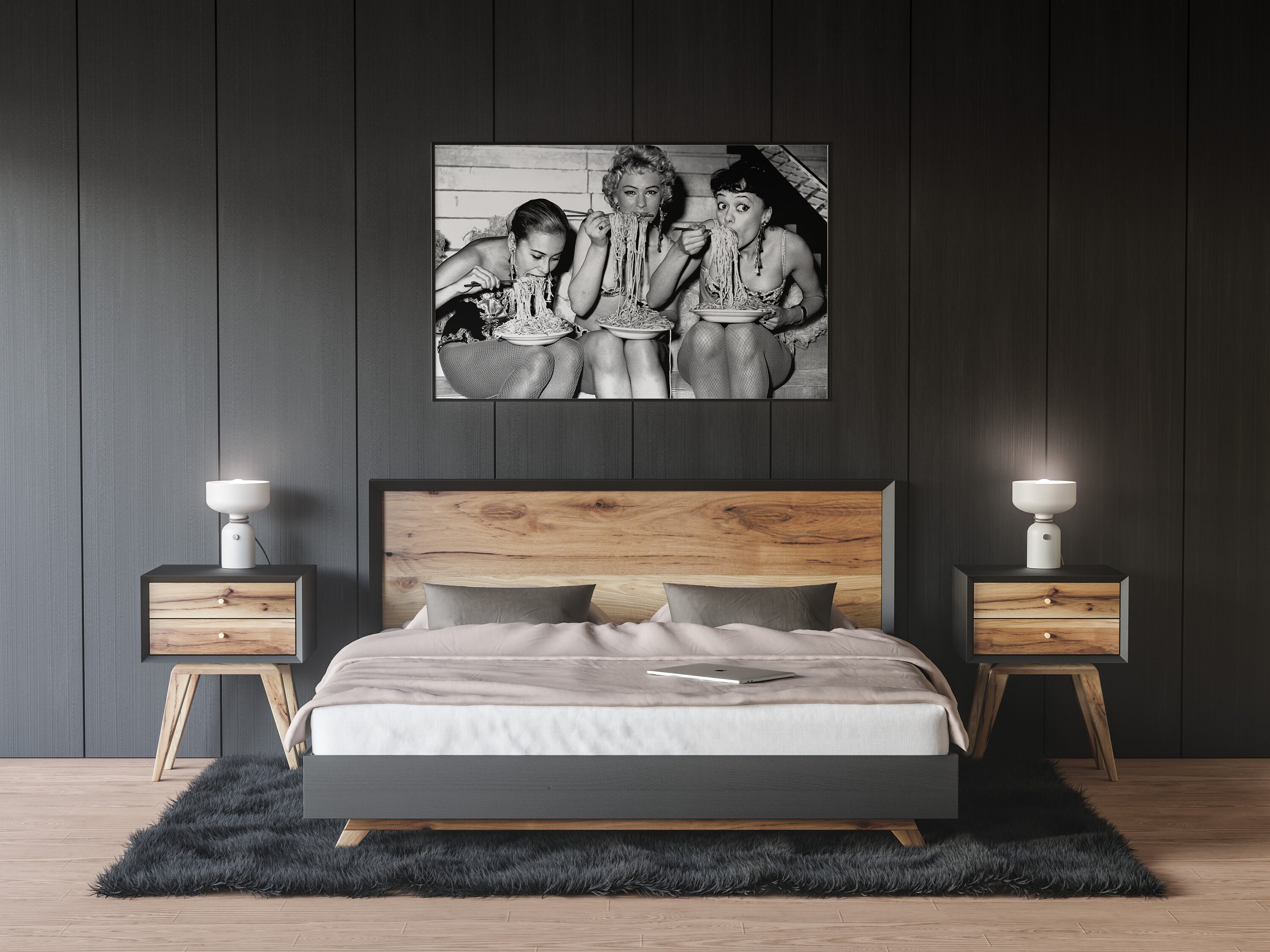 Woman Eating Spaghetti Poster 1958 Black and White Vintage - Etsy