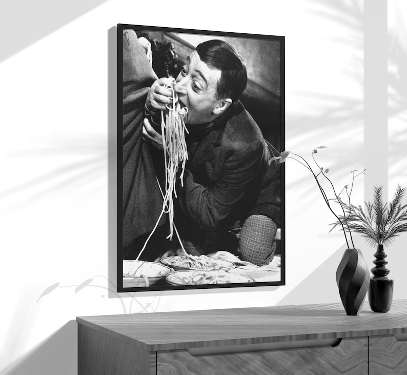 Toto Eating Spaghetti Poster, Black and White Vintage Pasta Print ...