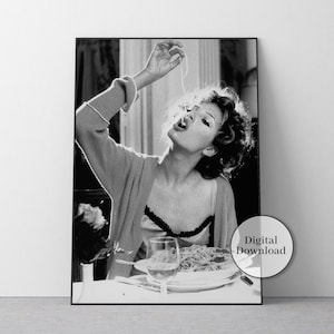 Italian Woman Eating Spaghetti Poster Black and White Pasta - Etsy