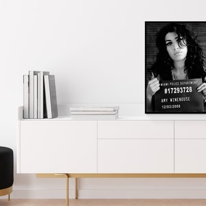 Amy Winehouse Mugshot Poster, Black and White, Feminist Print, Vintage ...