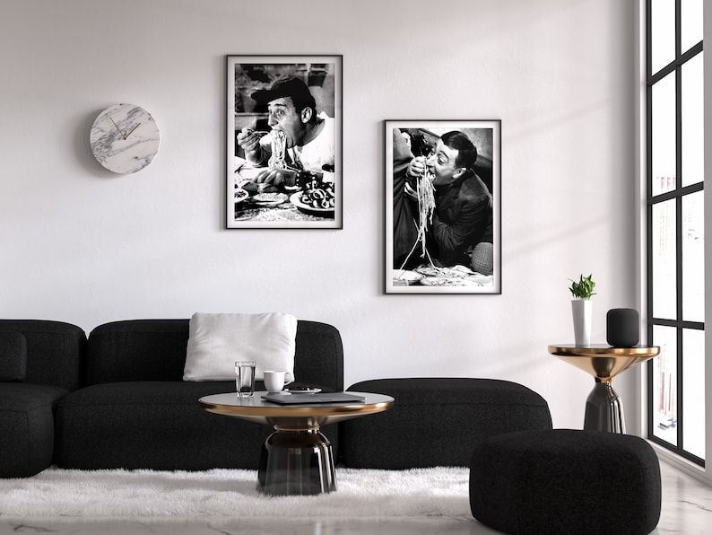 Toto Eating Spaghetti Poster, Black and White Vintage Pasta Print ...
