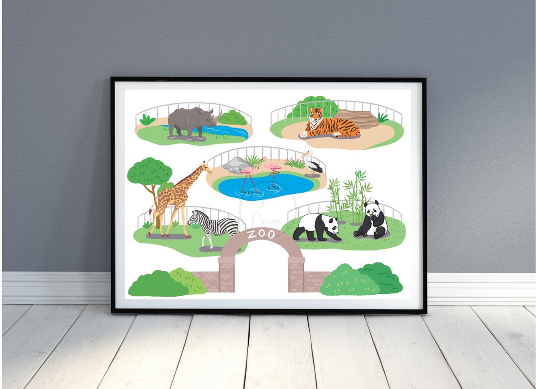 Zoo Animals Digital, Printable Zoo Animal Illustration, Zoo Animal ...