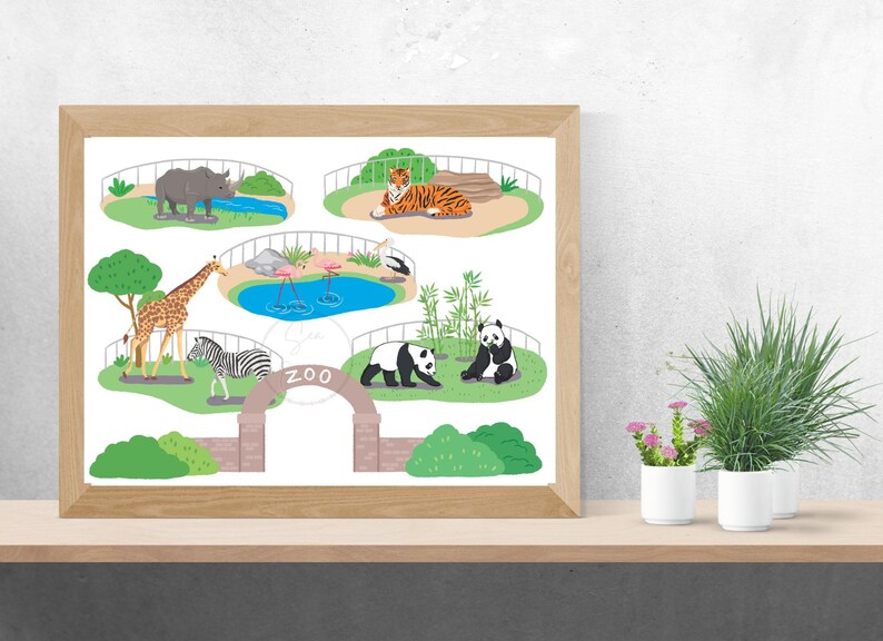 Zoo Animals Digital, Printable Zoo Animal Illustration, Zoo Animal ...