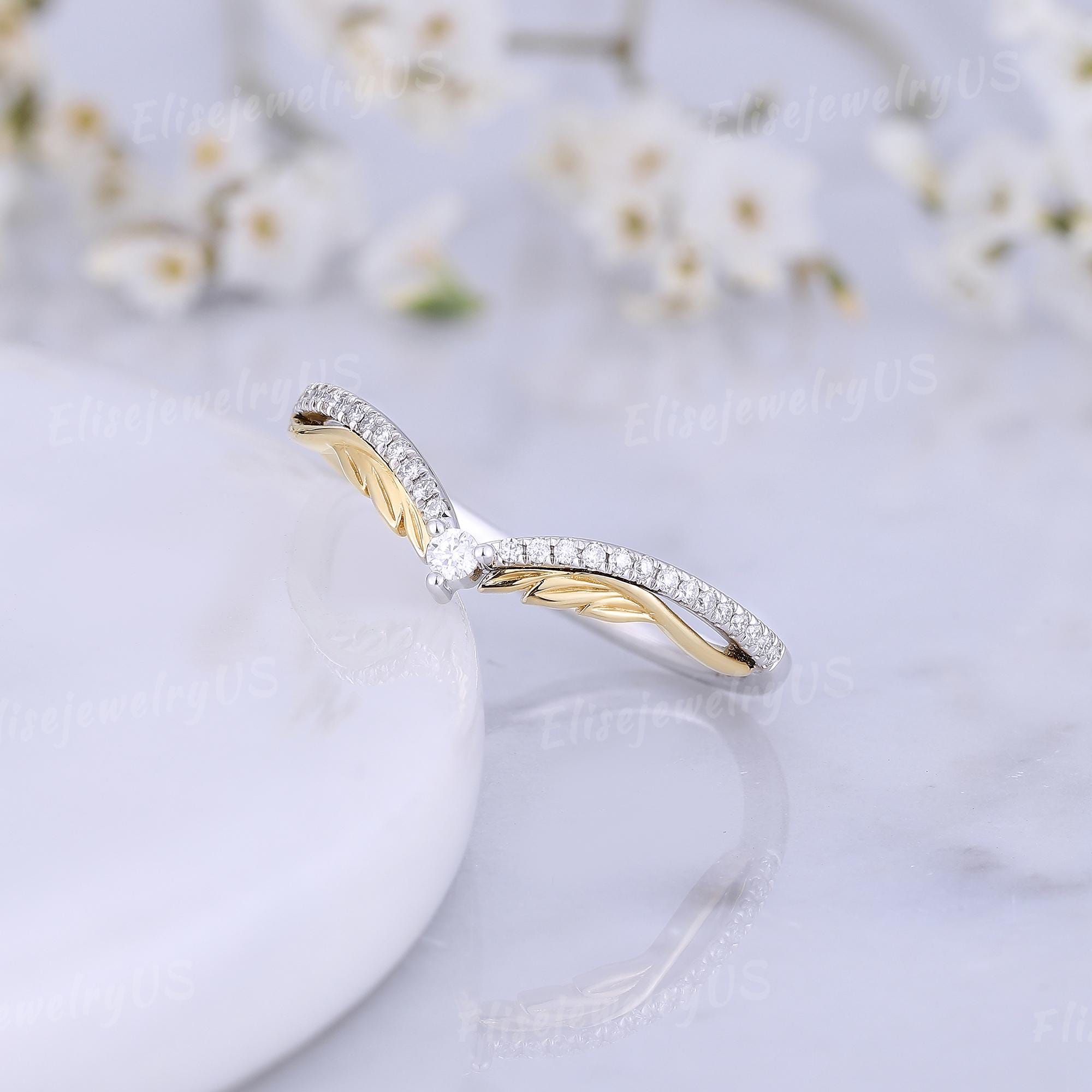 Vintage Two Tones Wedding Band Mix Metal Ring Diamond Wedding Band ...