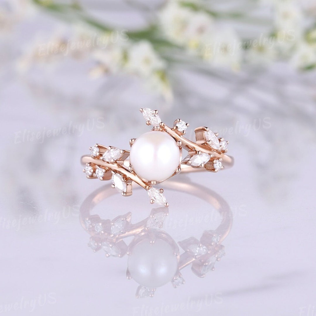 Branch Akoya Pearl Engagement Ring Rose Gold Ring Women Unique Branch ...