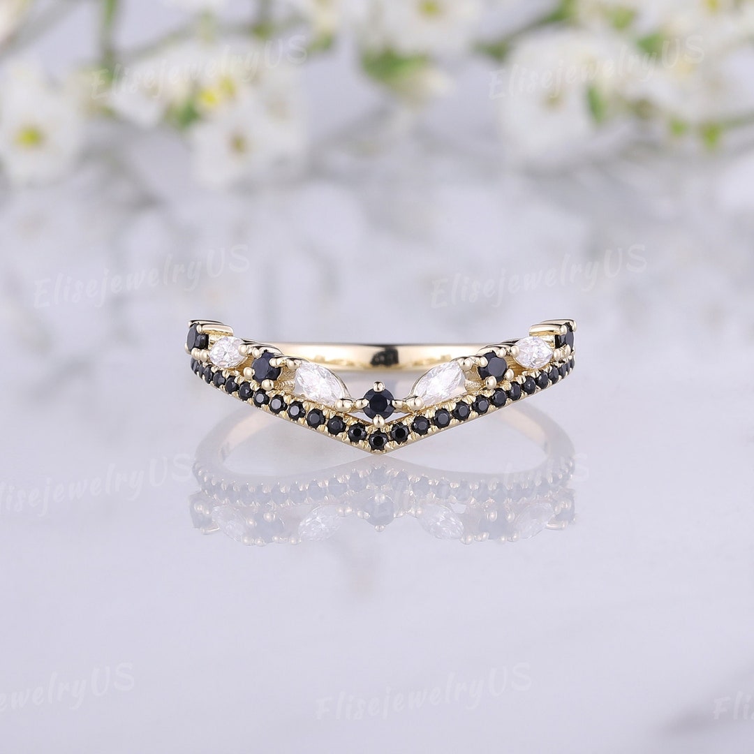 Vintage Black Spinel Wedding Band Gold Ring Black Diamond Wedding Band ...