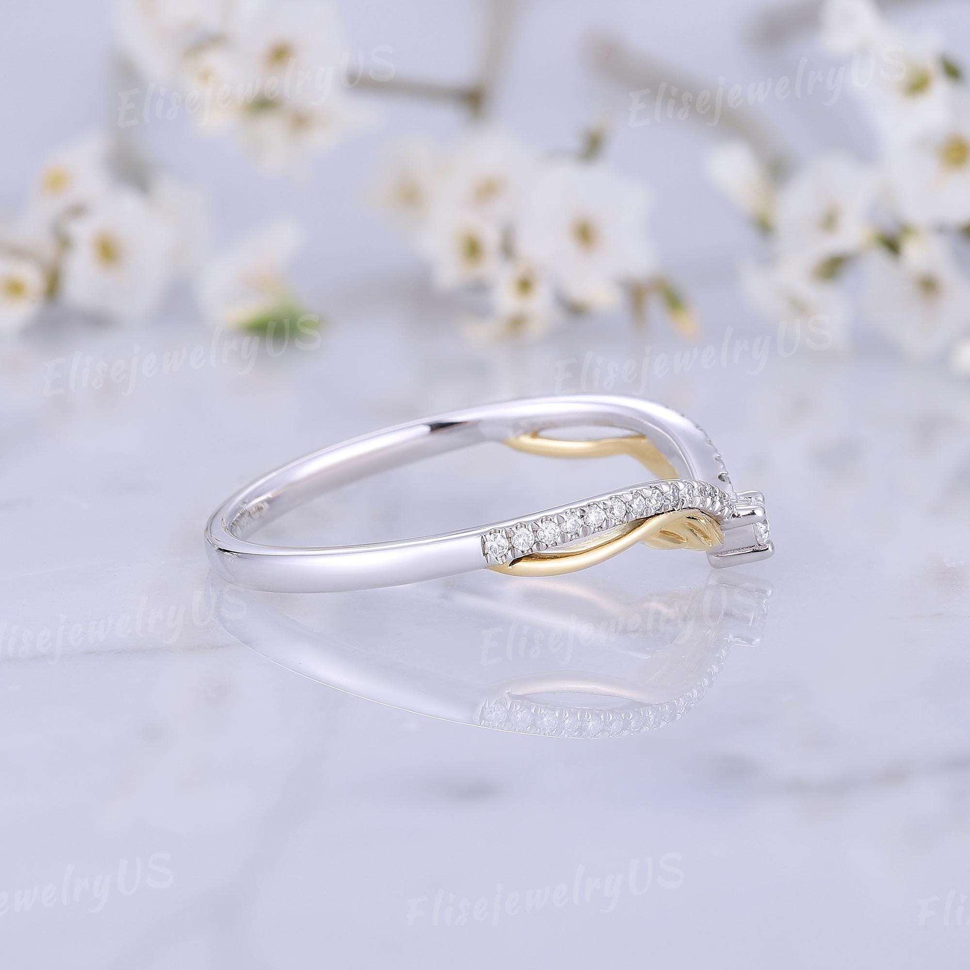 Vintage Two Tones Wedding Band Mix Metal Ring Diamond Wedding Band ...