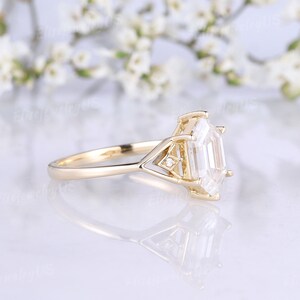 Moissanite Ring Women Unique Long Hexagon Cut Ring Diamond Yellow Gold ...