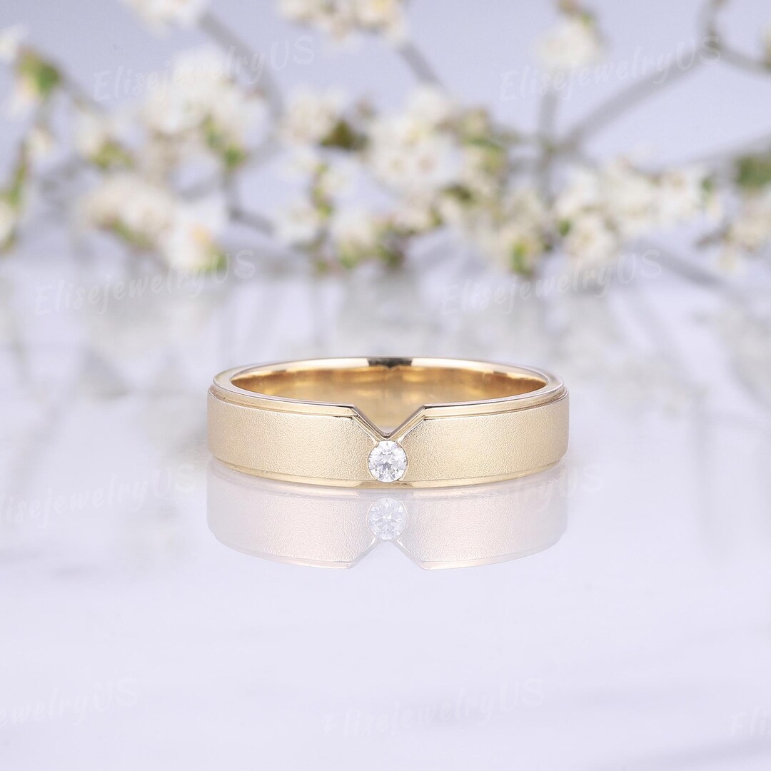 Men Wedding Ring Round Cut Diamond Ring Solid Gold Ring Diamond ...