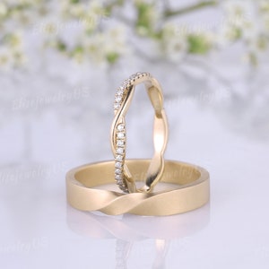 2pcs Infinity Couple Rings Set Solid 14k Gold Eternity Diamond Wedding ...