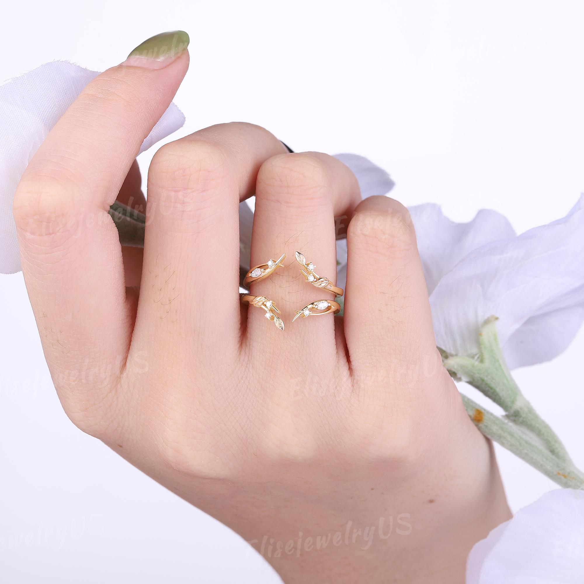 Unique Moissanite Double Curved Wedding Band Gold Diamond Yellow Gold ...