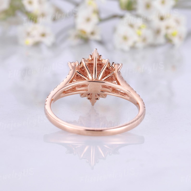 Delicate Winter Snowflake Ring Rose Gold Wedding Ring Round Cut Diamond ...