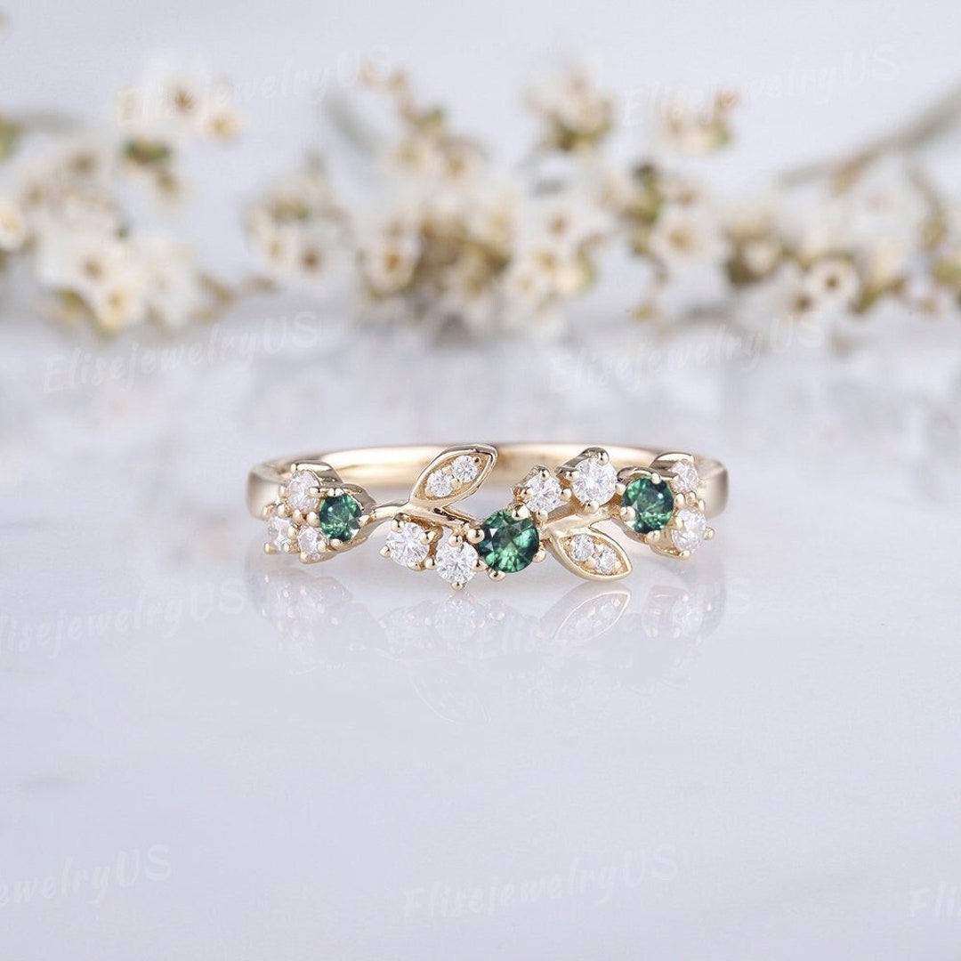 Unique Blue Green Sapphire Wedding Band Solid Gold Moissanite Wedding Band Teal Sapphire Wedding ...