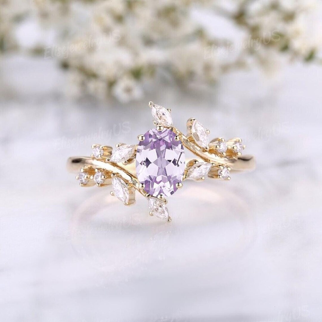 Lavender Violet Sapphire Engagement Ring Gold Nature Inspired Promise ...