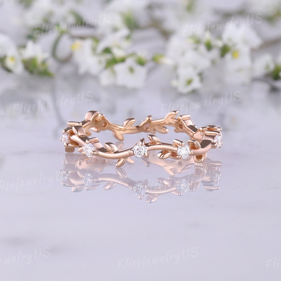 Moissanite Wedding Band Rose Gold Ring Wedding Band Women Unique Full ...