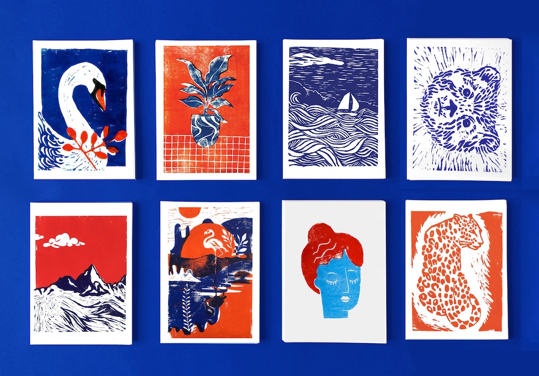Linocut Postcards - Etsy