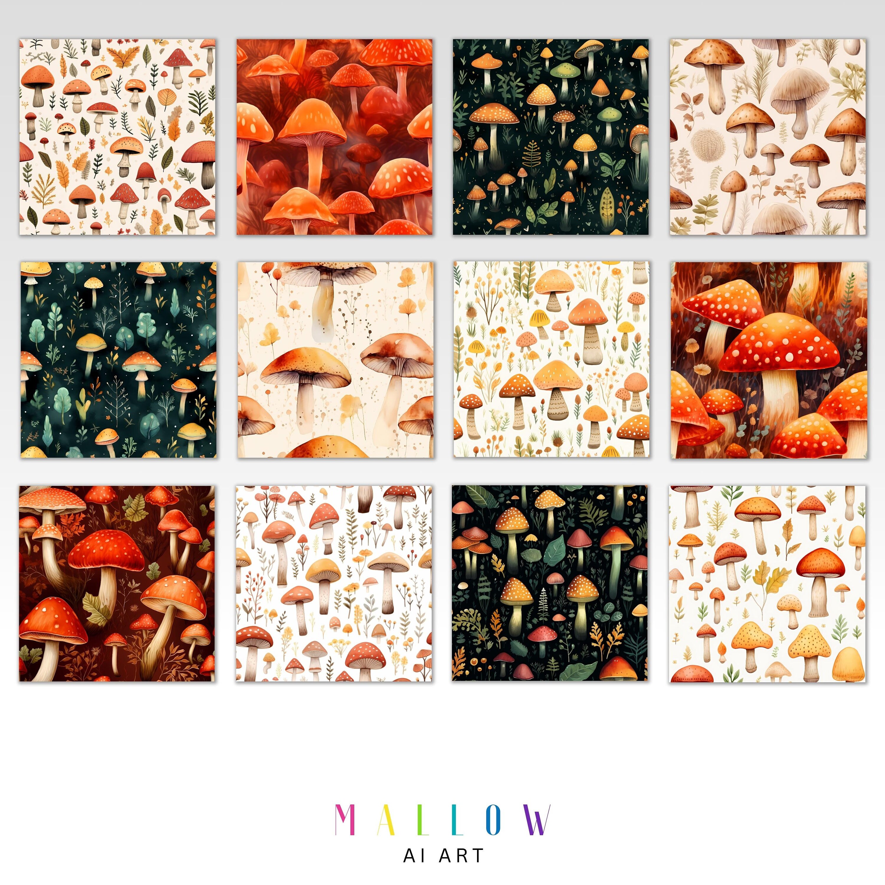 Mushrooms SEAMLESS Patterns Printable Digital Paper 12 - Etsy