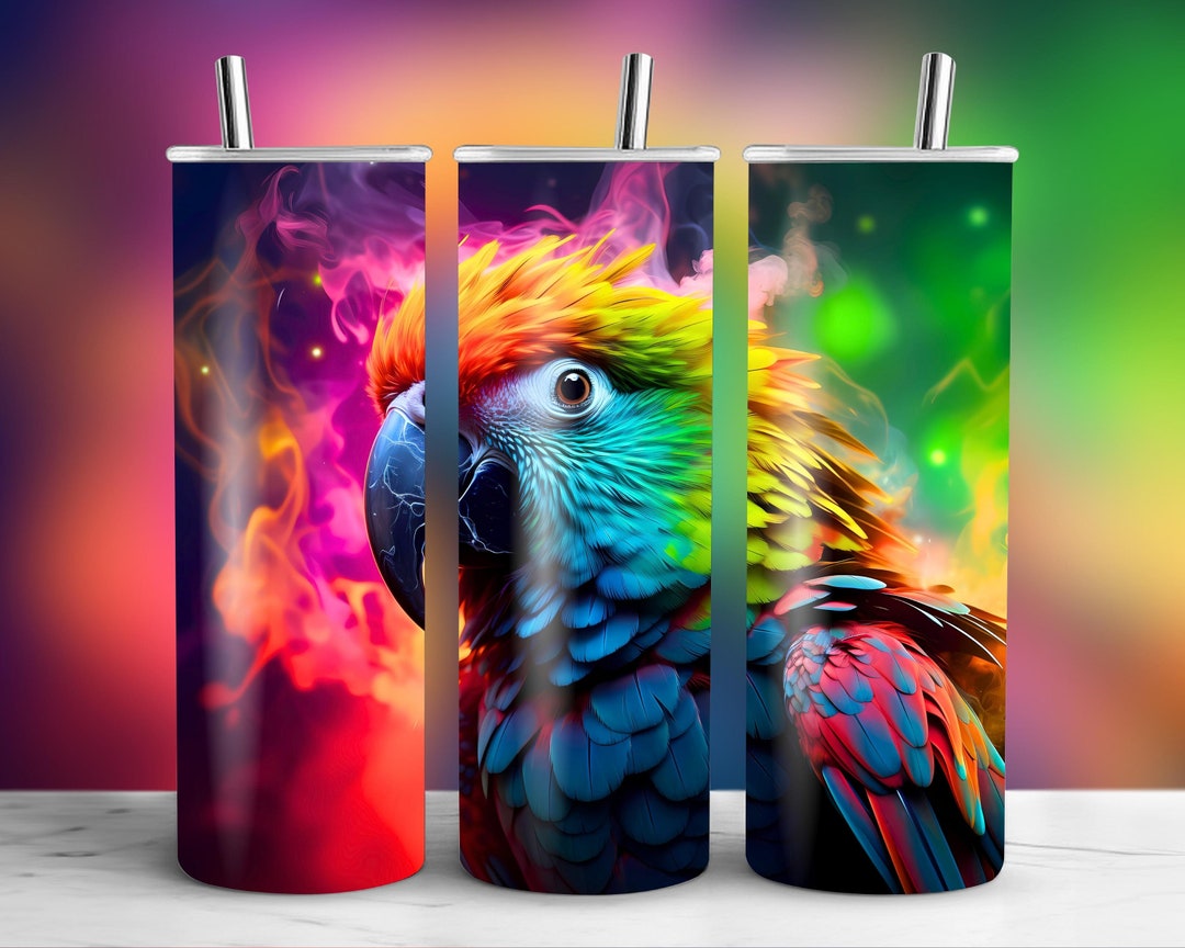 Alcohol Ink Macaw Parrot Colorful Animal Art 20 Oz Skinny Tumbler Wrap ...
