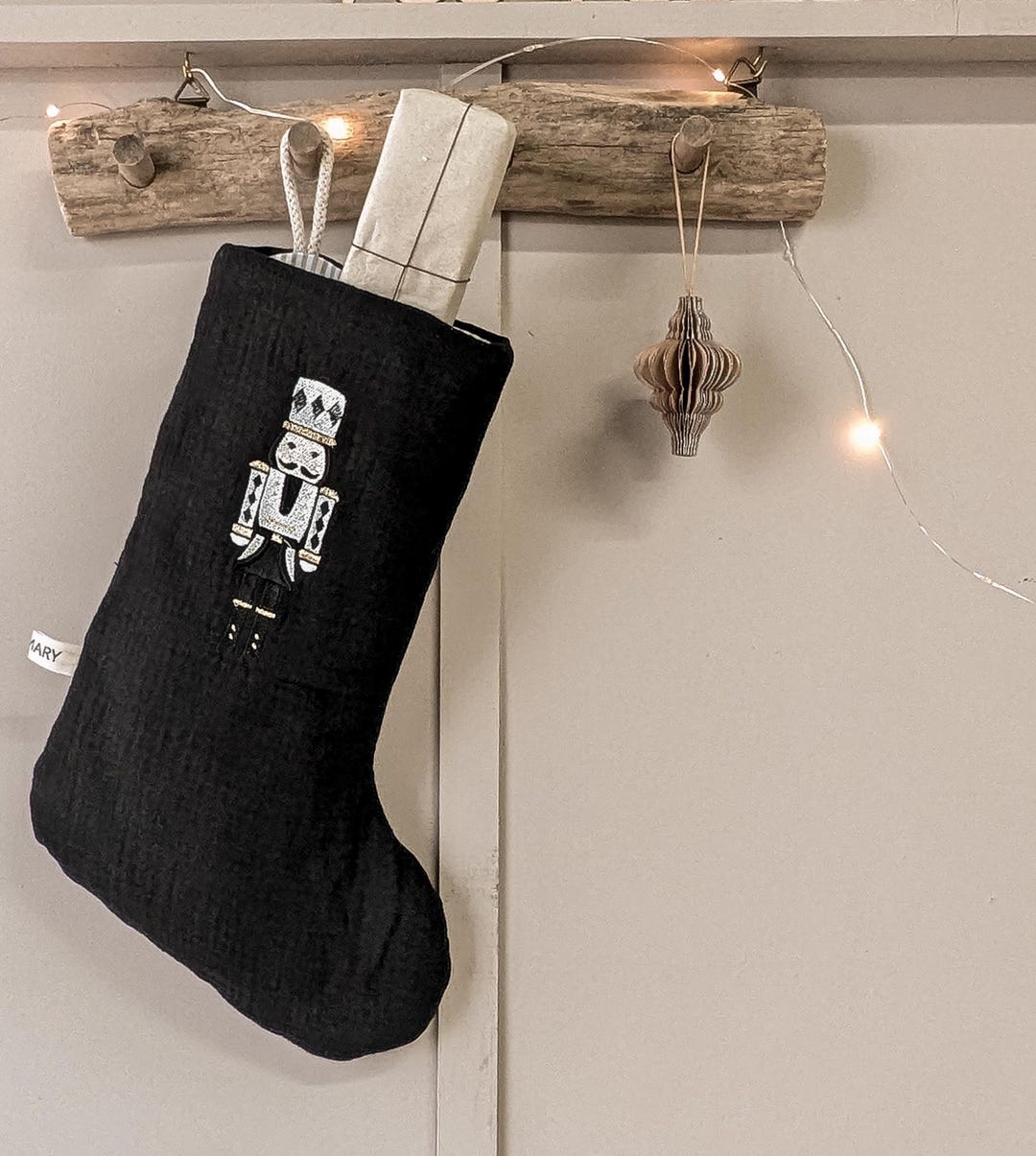 Santa Claus Boot Nutcracker With Name Christmas Stocking Black ...