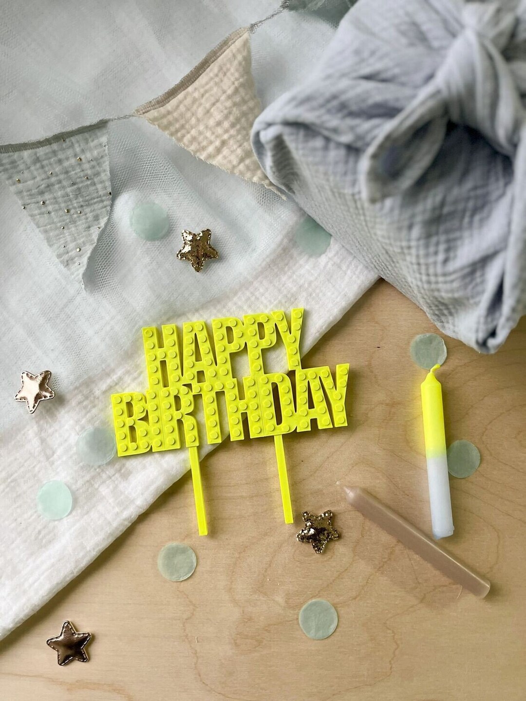 Cake Topper in Building Block Look Colorful Brick Party - Etsy