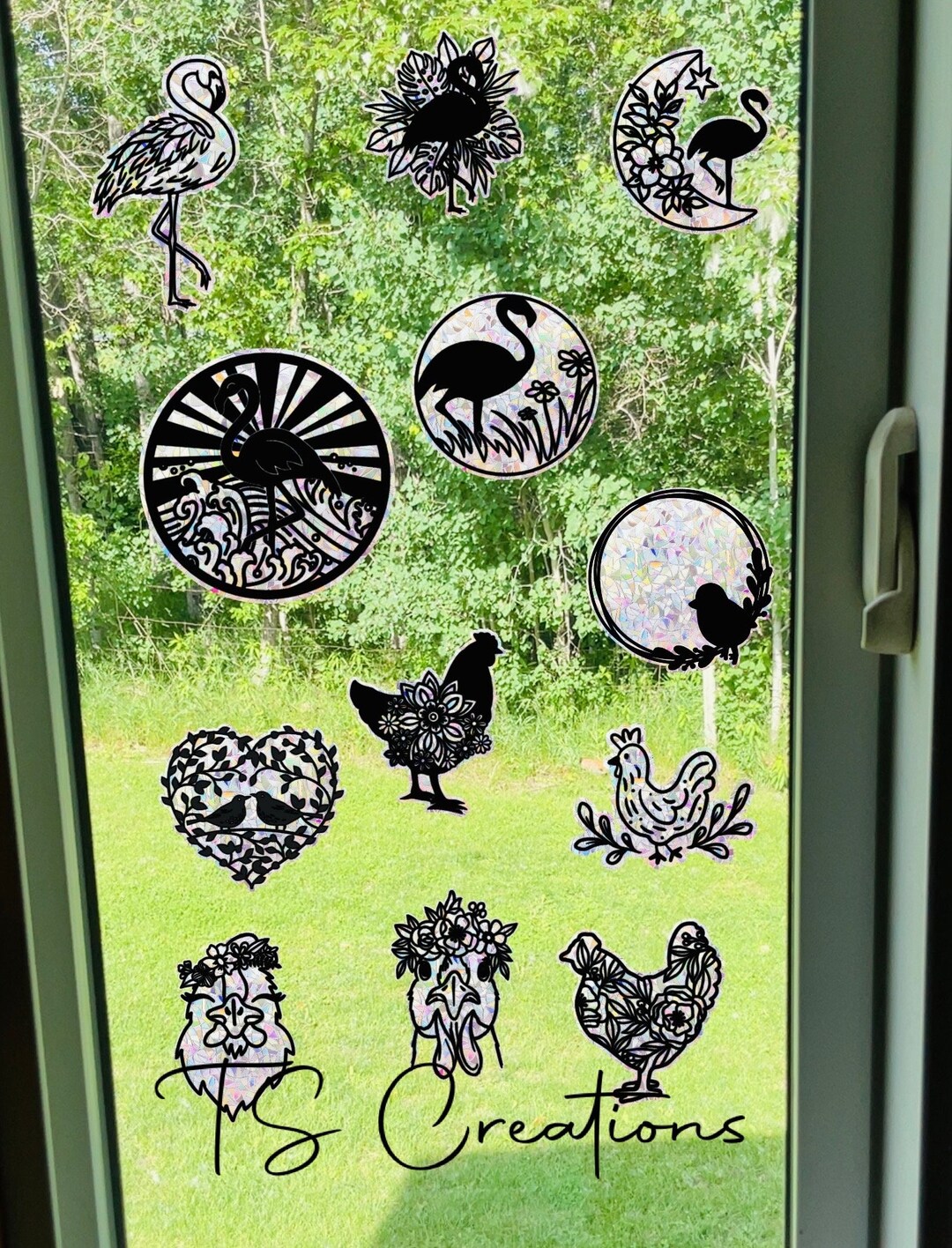 Flamigo Birds Chicken Inspired Stained Glass Window Cling - Etsy
