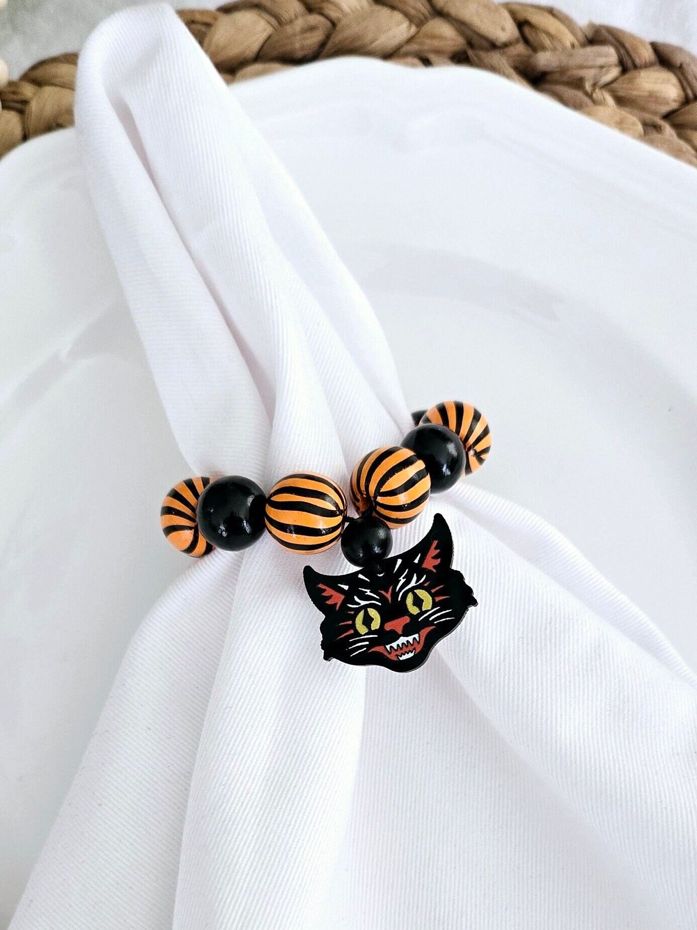 Halloween Napkin Ring, Black Cat Napkin Holder, Vintage Style Halloween ...