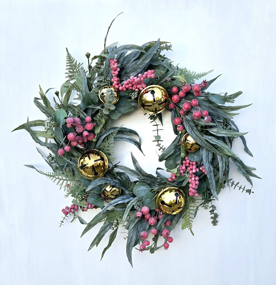 Christmas Wreath With Bells for Front Door, Christmas Eucalyptus ...