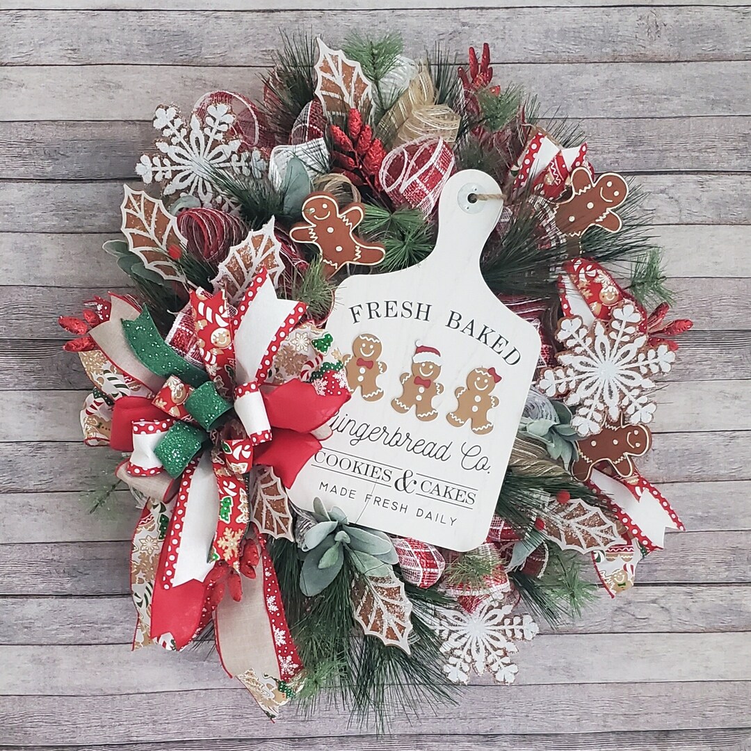 Gingerbread Christmas Wreath for Front Door, Large Gingerbread Man ...