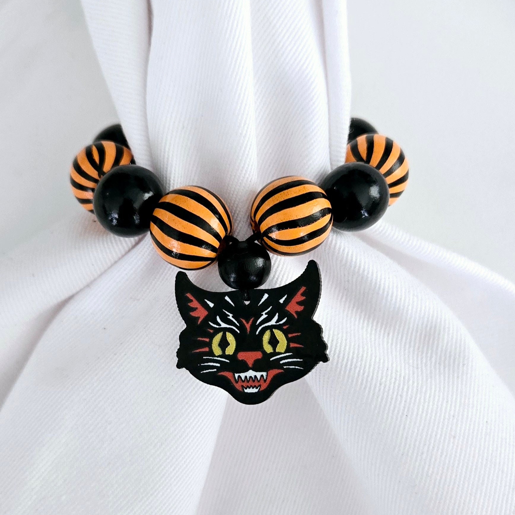 Halloween Napkin Ring, Black Cat Napkin Holder, Vintage Style Halloween ...
