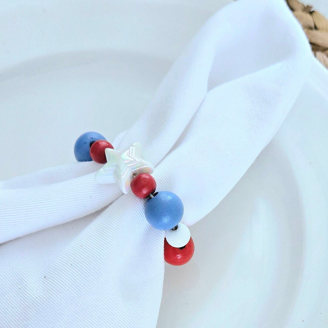 Patriotic July 4th Napkin Ring, USA Napkin Ring, Red White Blue Bead ...