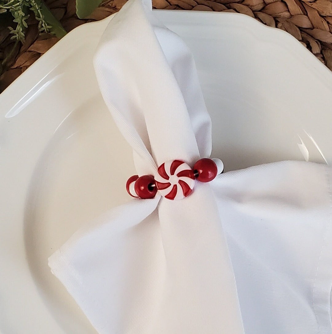 Peppermint Candy Cane Christmas Beaded Napkin Ring, Candy Theme Christmas Napkin Holder, Red ...