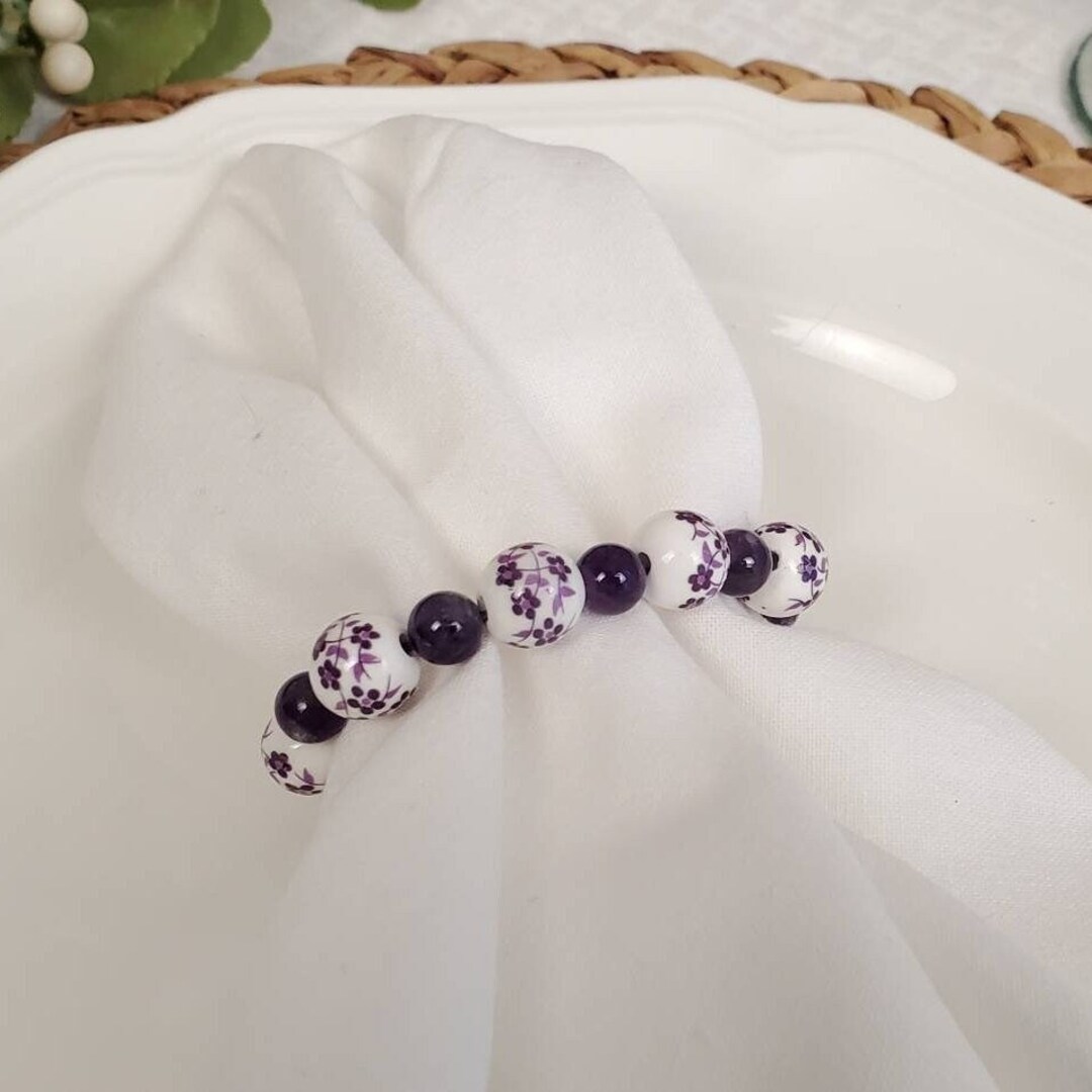Purple Chinoiserie and White Floral Napkin Rings, Easter & Spring ...