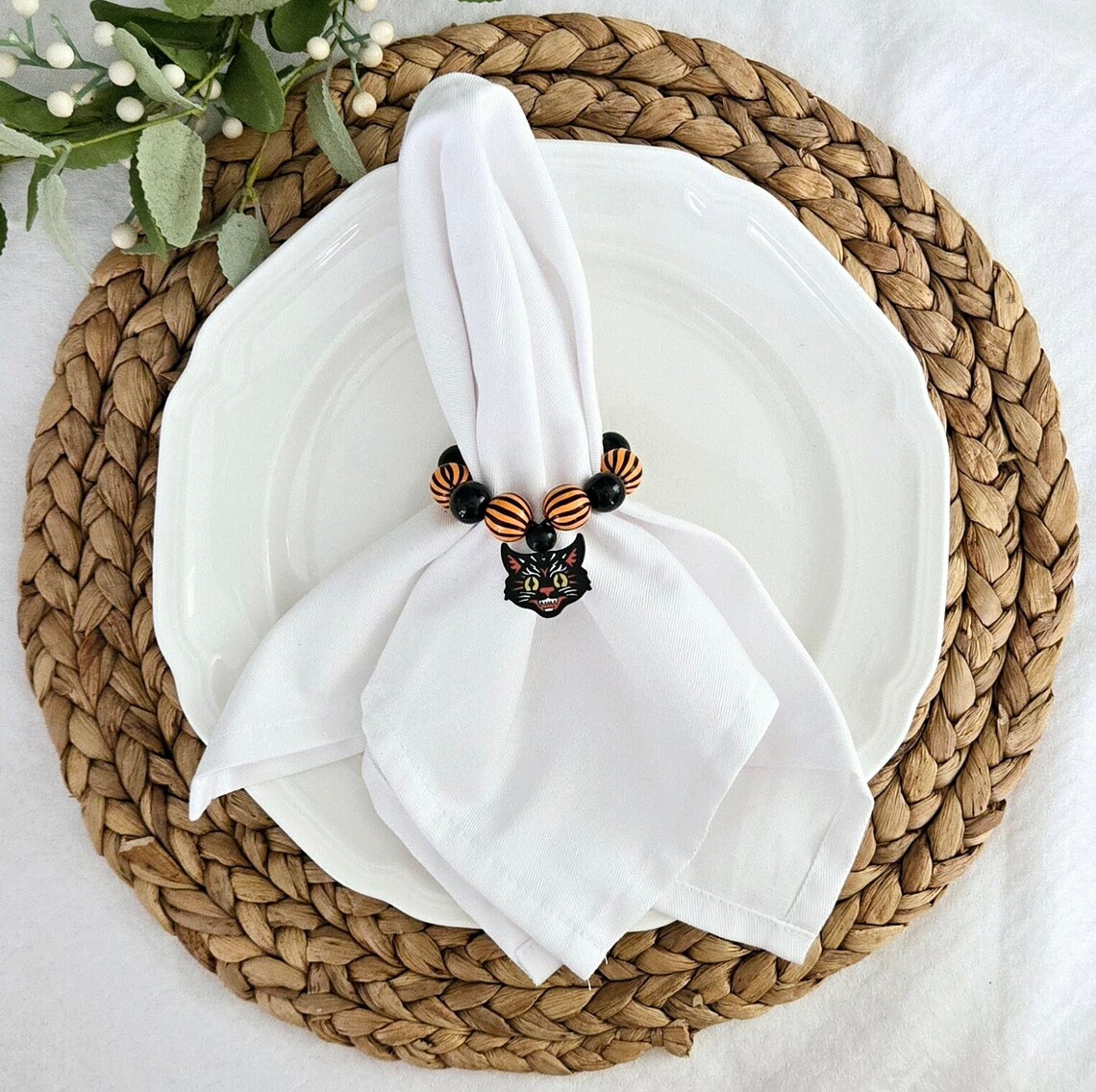 Halloween Napkin Ring, Black Cat Napkin Holder, Vintage Style Halloween ...