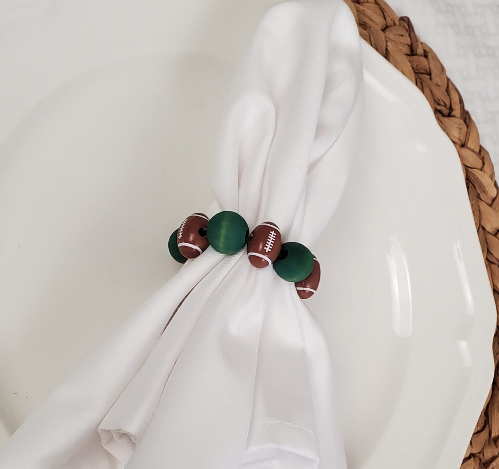 Football Napkin Rings, Sports Beaded Napkin Holders, Tailgate Party or ...
