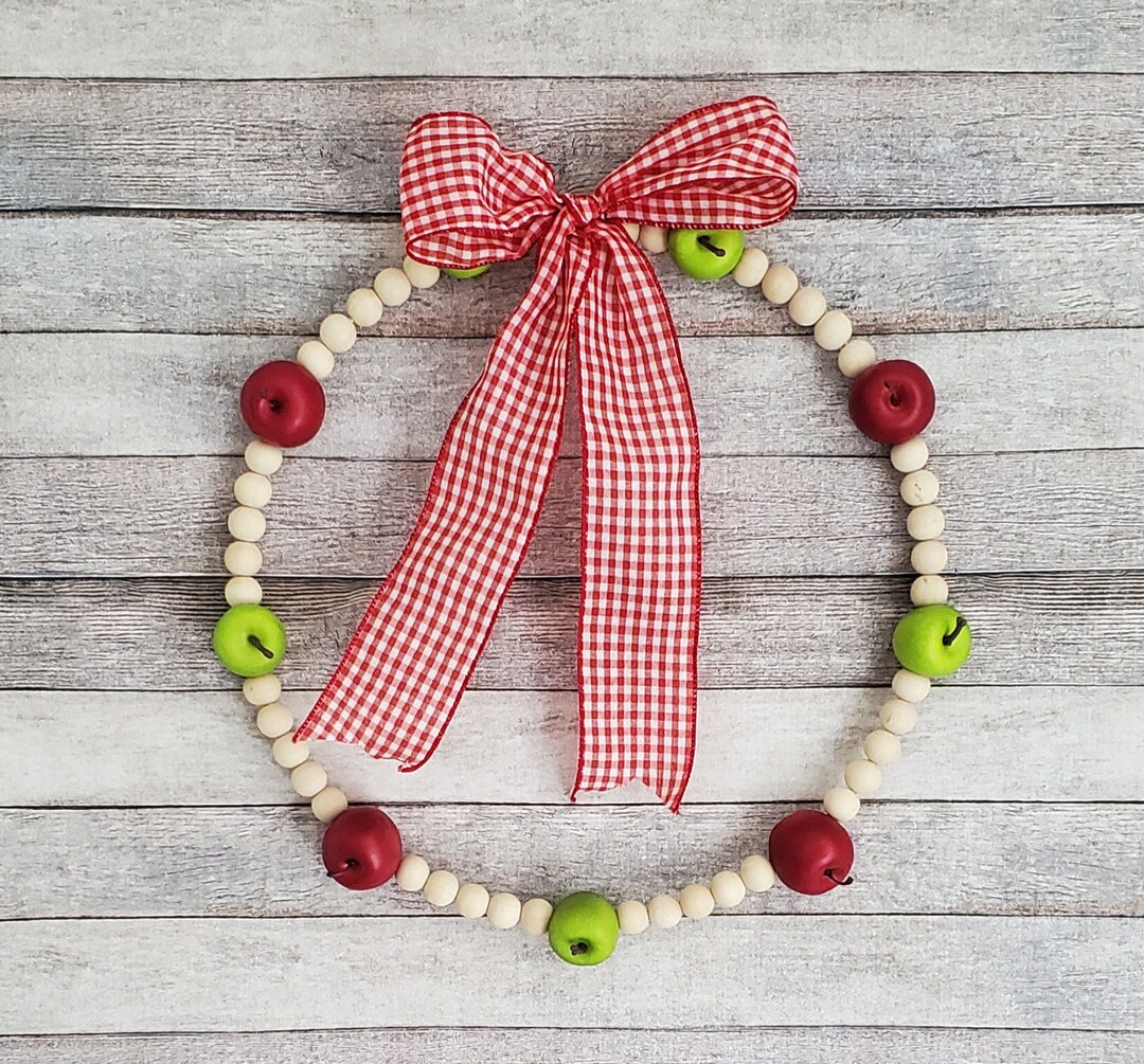 Apple Bead Wreath for Door, Red and Green Apples With Wood Bead ...