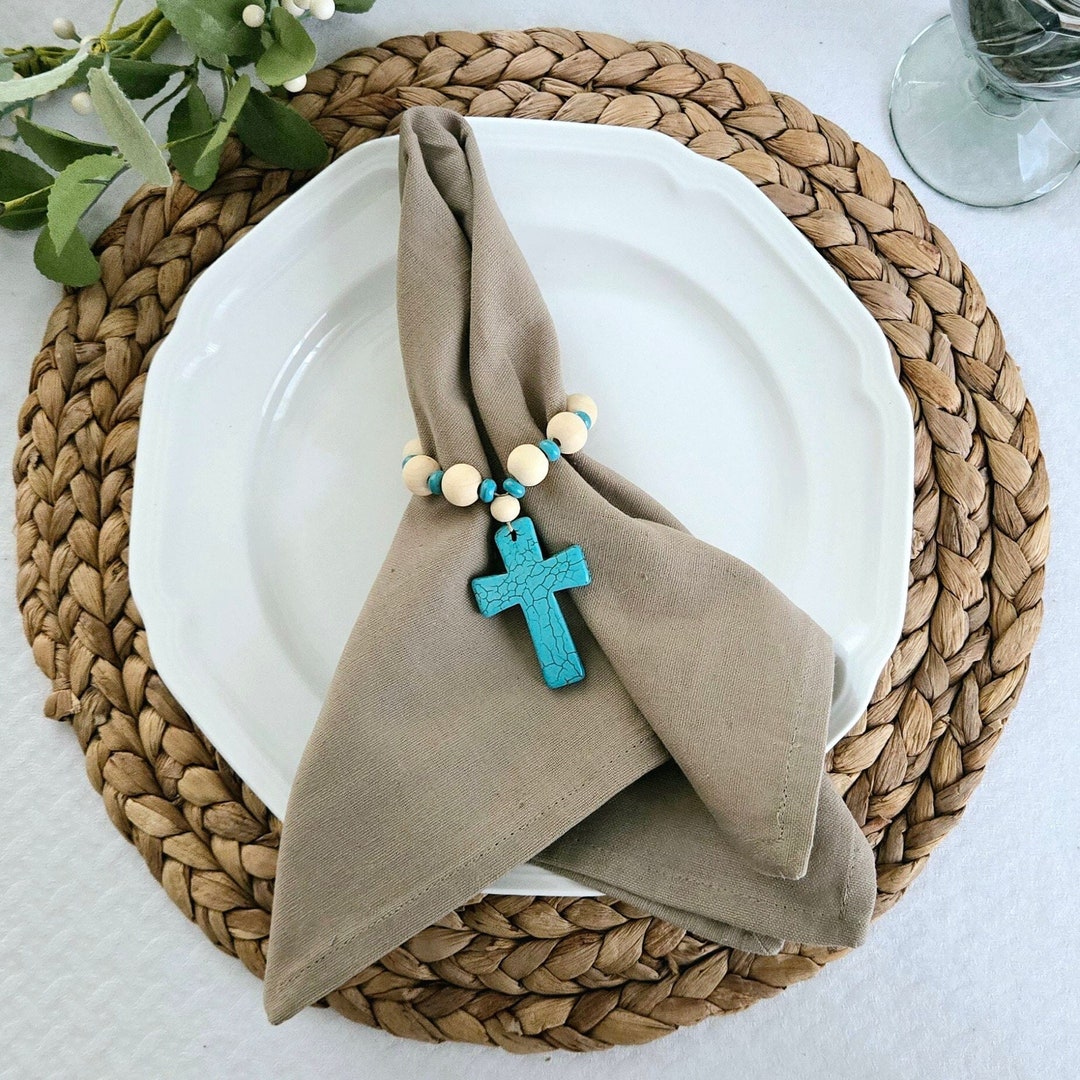 Cross Napkin Ring, Turquoise Napkin Holder, Christian Home Decor ...