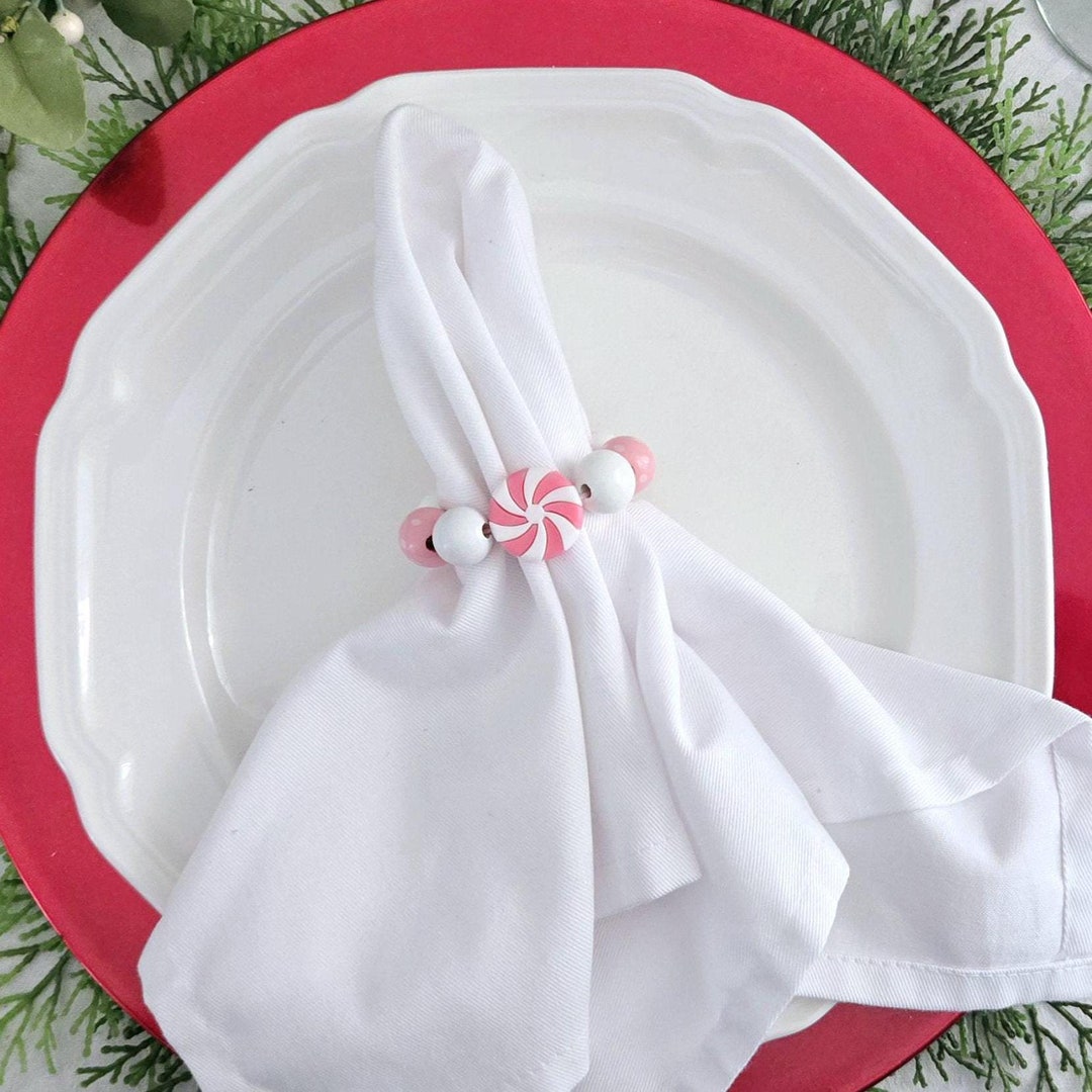 Pink Peppermint Candy Cane Christmas Napkin Ring: Beaded Table Decor - Etsy