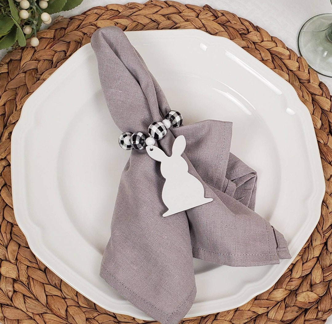 Bunny Rabbit Napkin Ring, Bunny & Gingham Check Beaded Napkin Holders ...