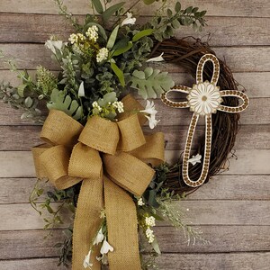 White Floral Christian Front Door Wreath With Cross, Spiritual ...