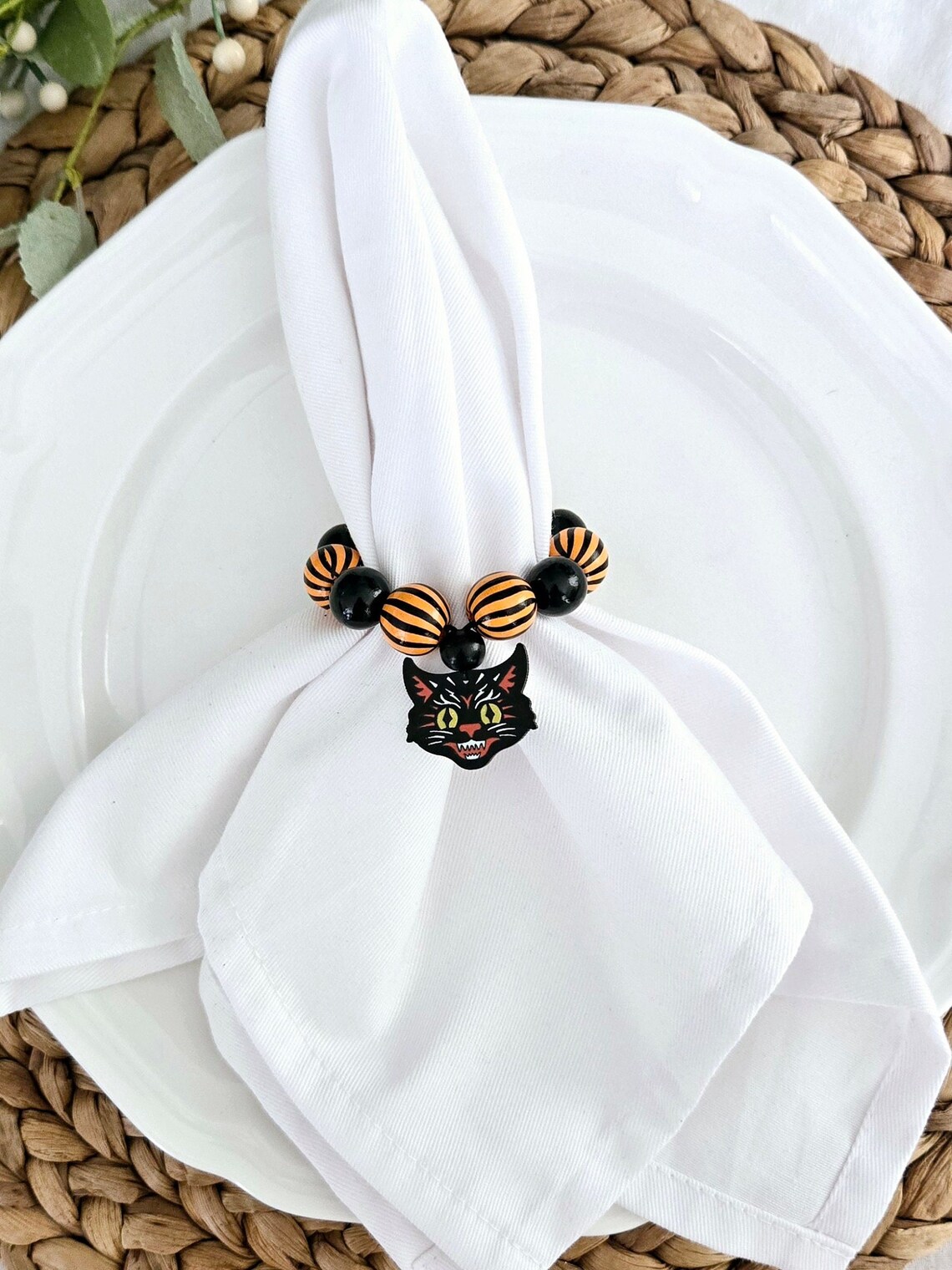 Halloween Napkin Ring, Black Cat Napkin Holder, Vintage Style Halloween ...