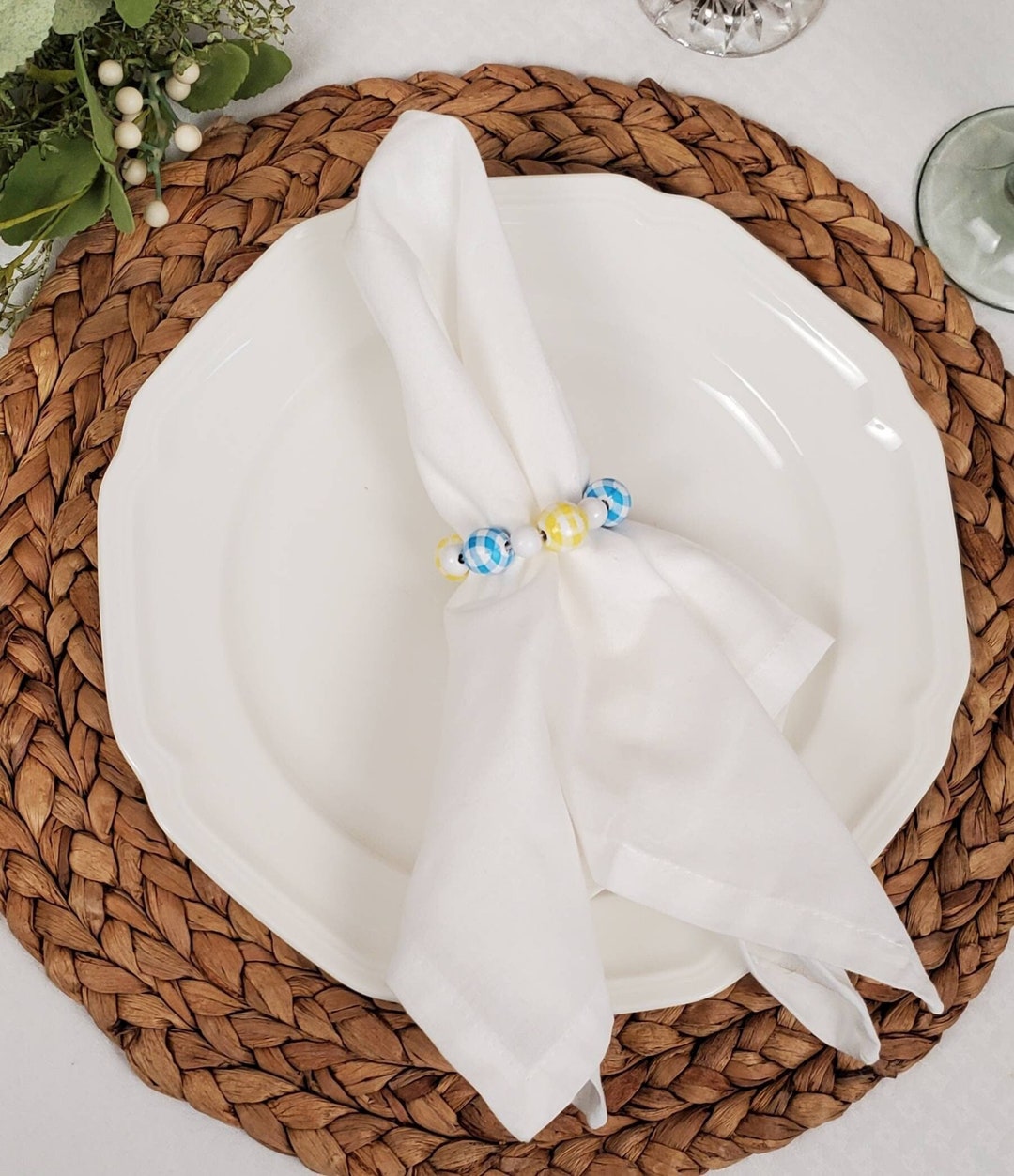 Blue & Yellow Buffalo Check Napkin Rings, Spring Plaid Napkin Holders ...