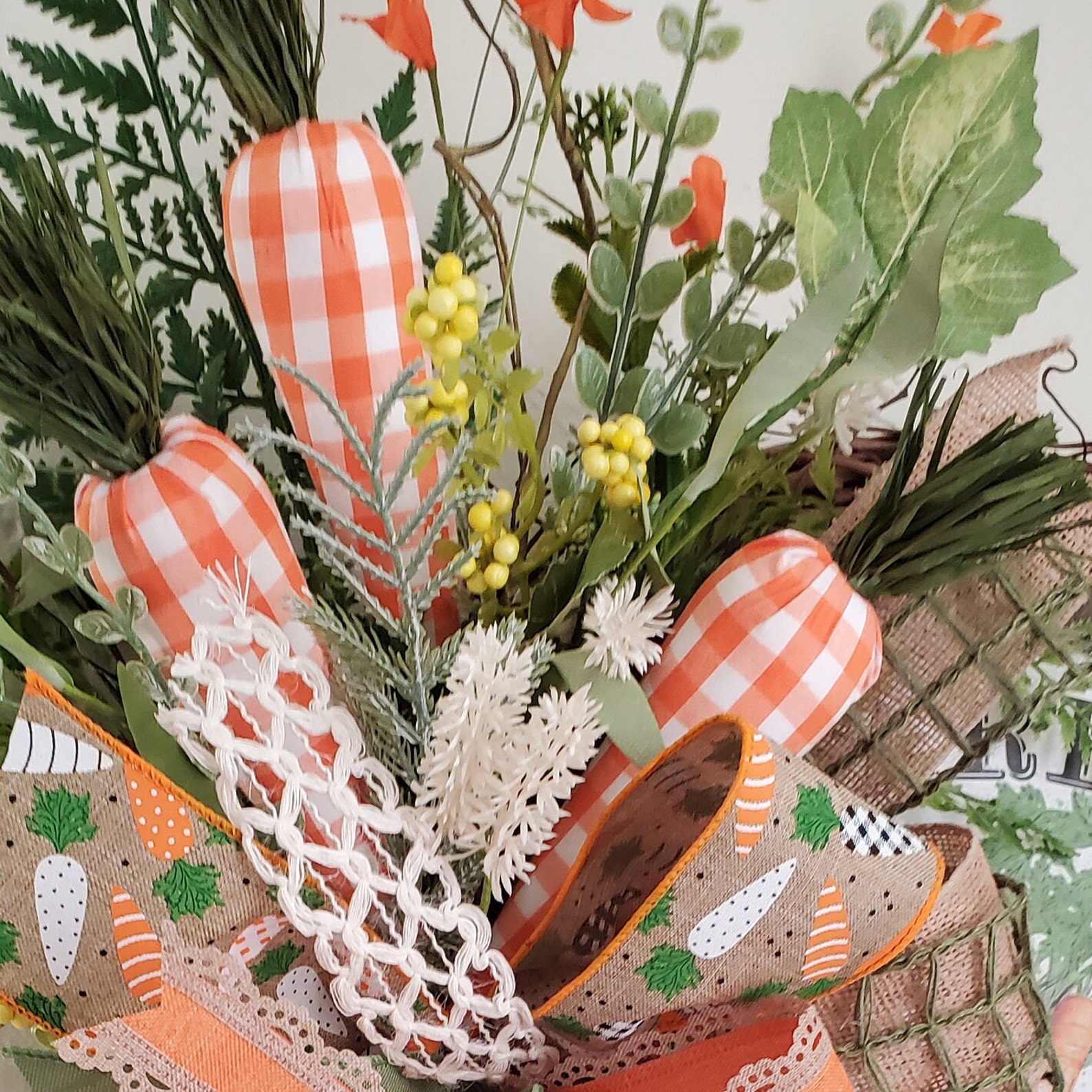 Easter Carrot Wreath for Front Door, Spring Floral Grapevine Wreath ...