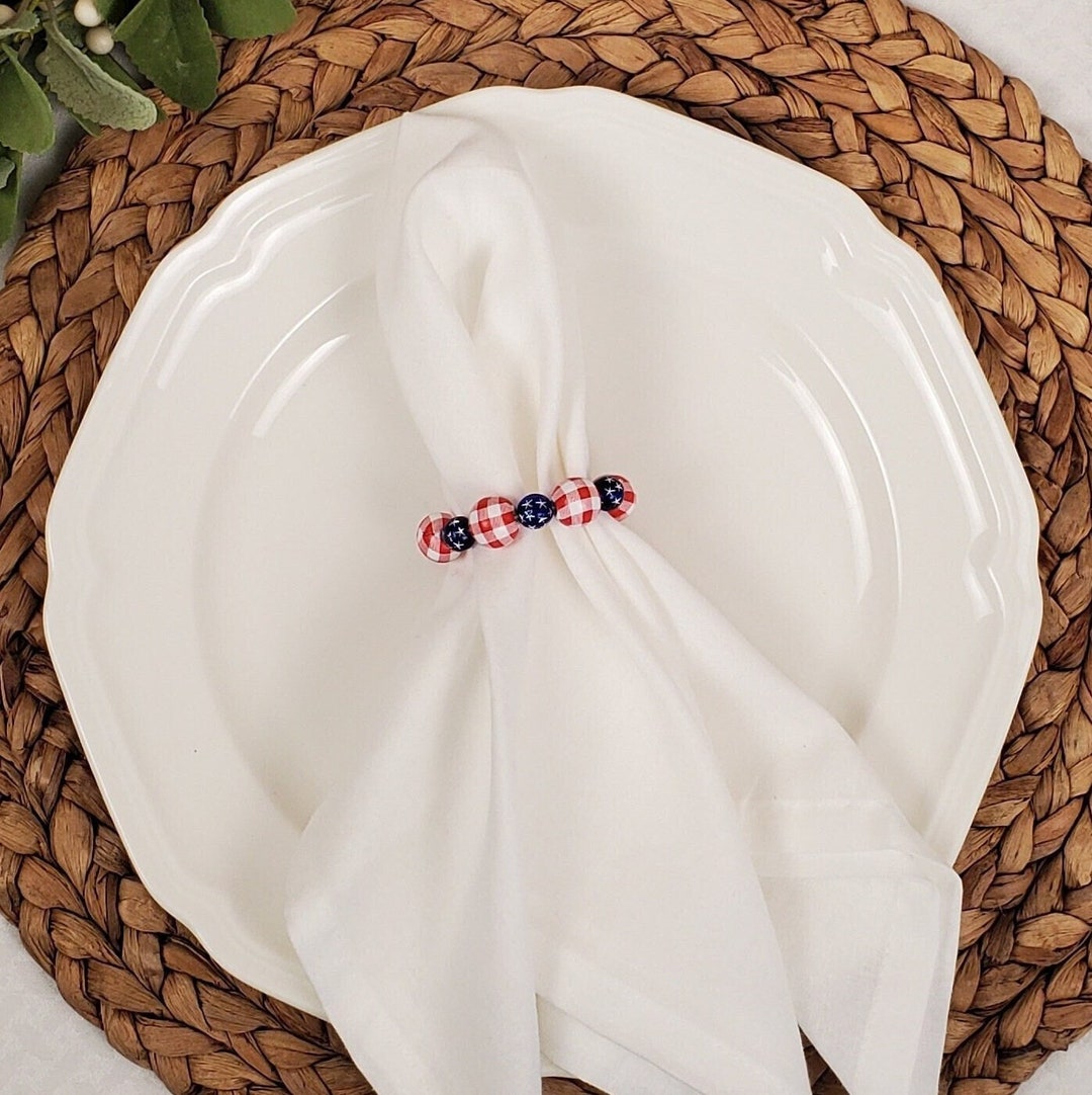 Patriotic July 4th Napkin Ring, USA Napkin Ring, Red White Blue Bead ...