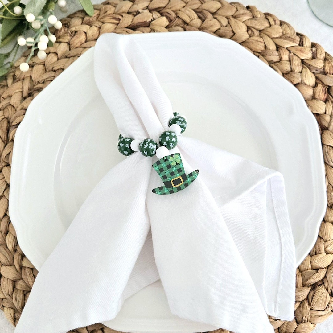 St Patrick Napkin Ring, Irish Hat Napkin Holder, Green Clover Home ...