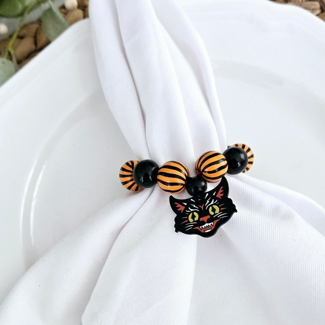 Halloween Napkin Ring, Black Cat Napkin Holder, Vintage Style Halloween ...
